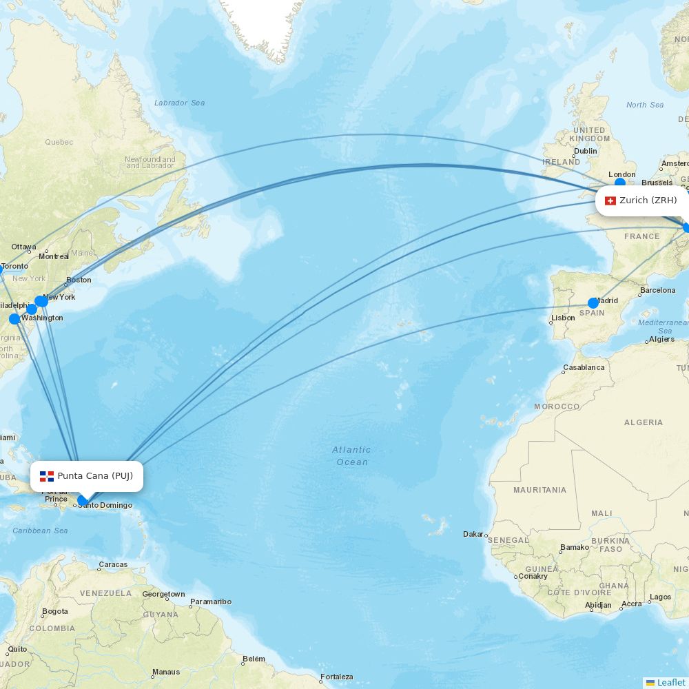Edelweiss Air airline routes (WK) 2026, map - Flight Routes