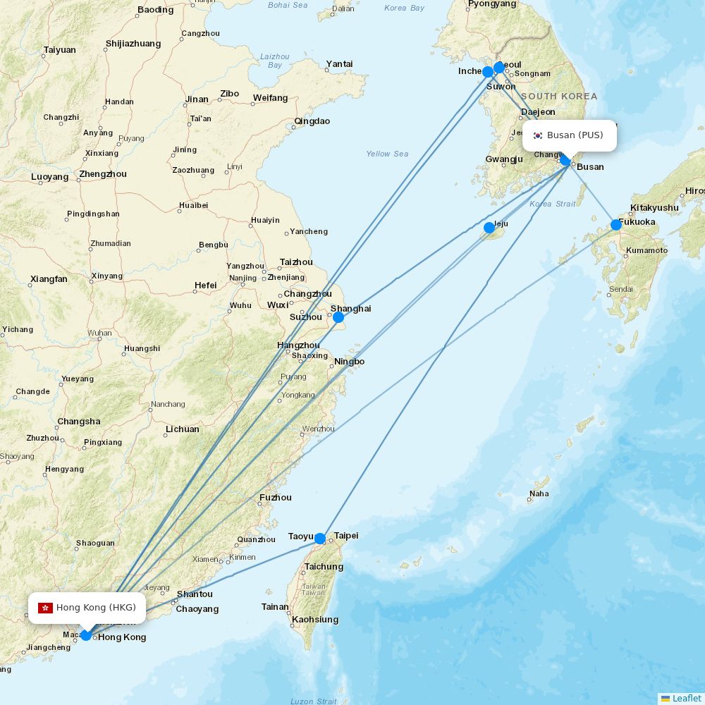 HK Express airline routes (UO) 2026, map - Flight Routes