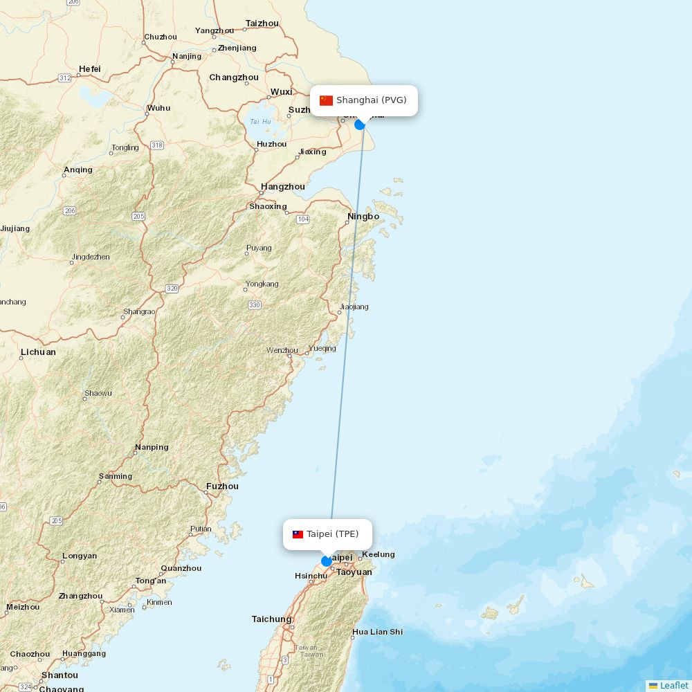 EVA Air airline routes (BR) - map - Flight Routes