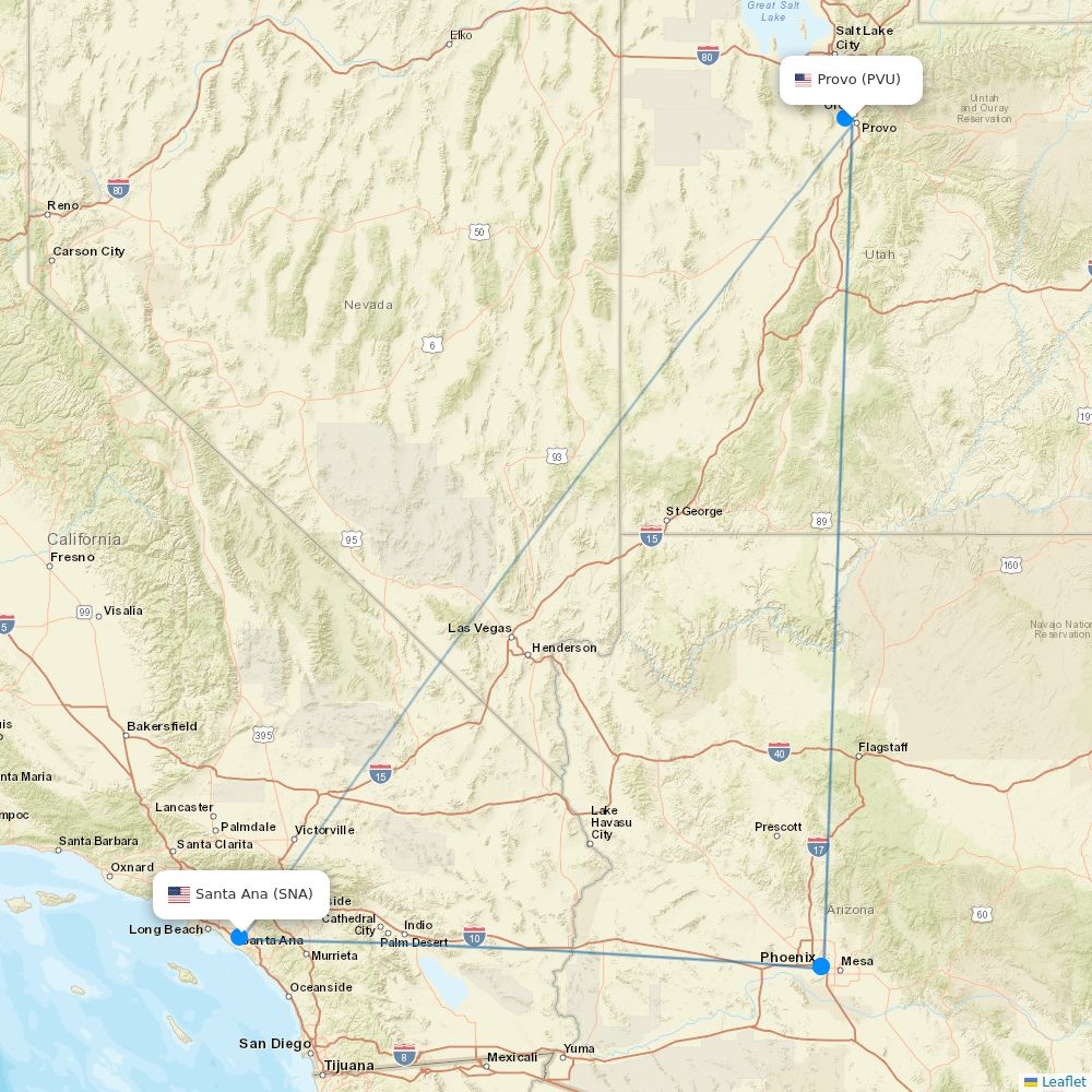 Breeze Airways airline routes (MX) 2025, map - Flight Routes