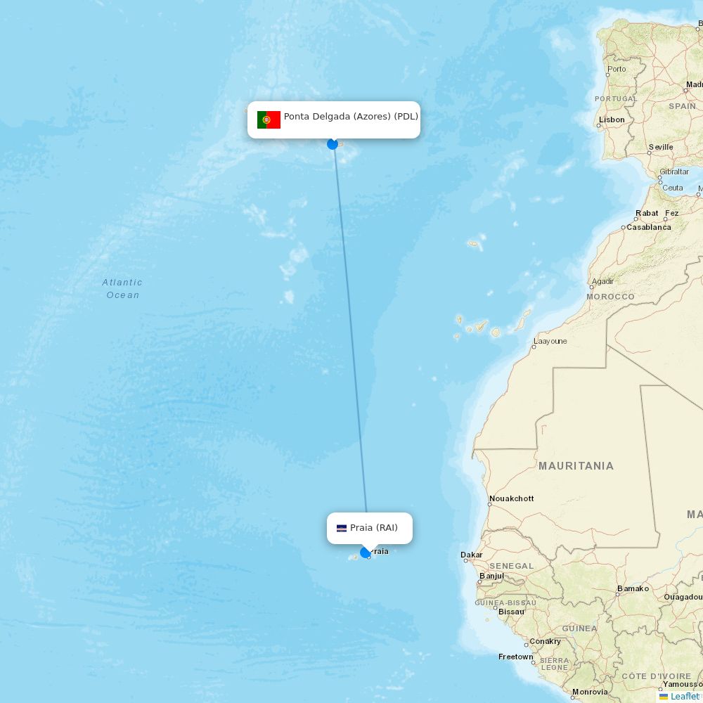 Azores Airlines routes (S4) 2026, map - Flight Routes