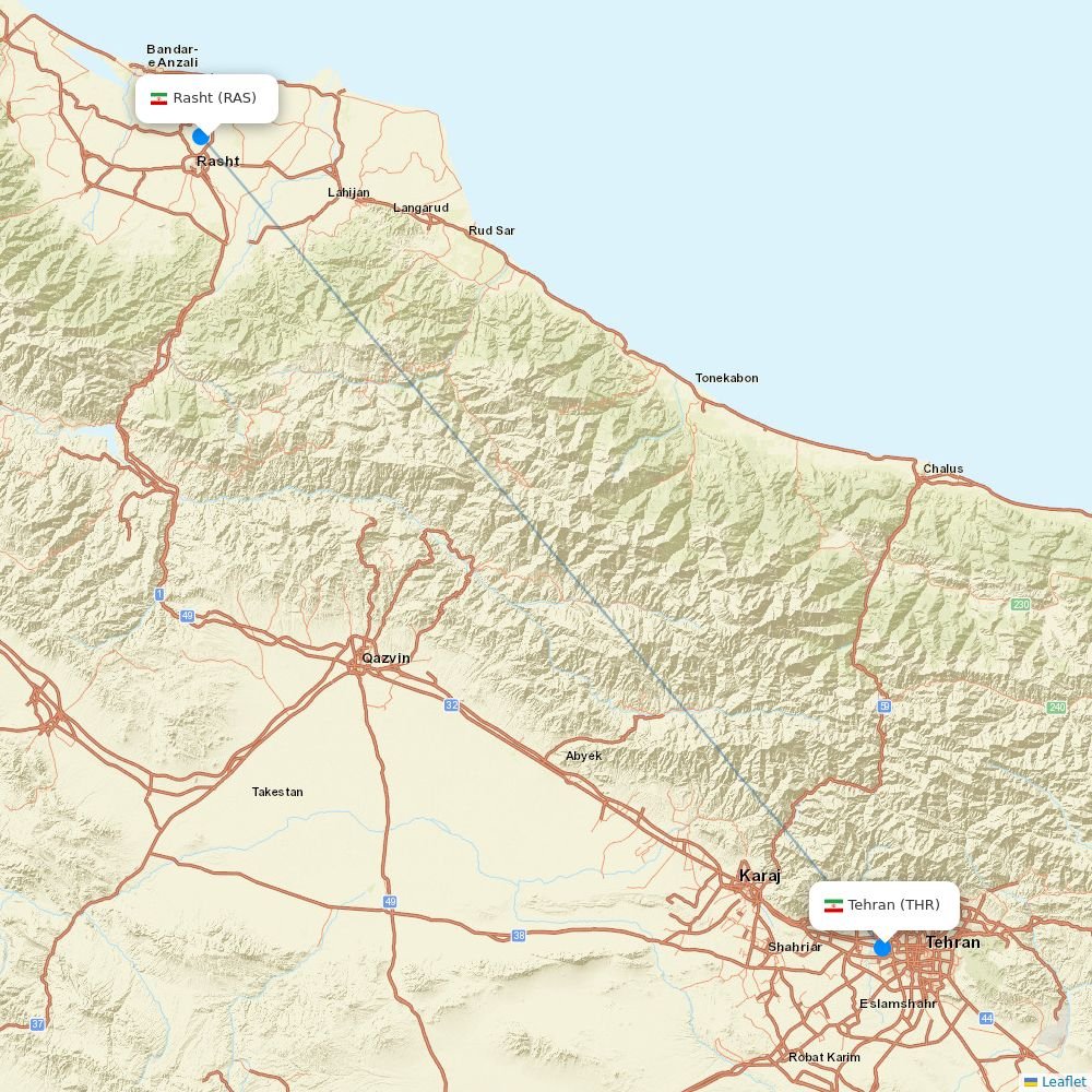 Iran Air airline routes (IR) 2025, map - Flight Routes