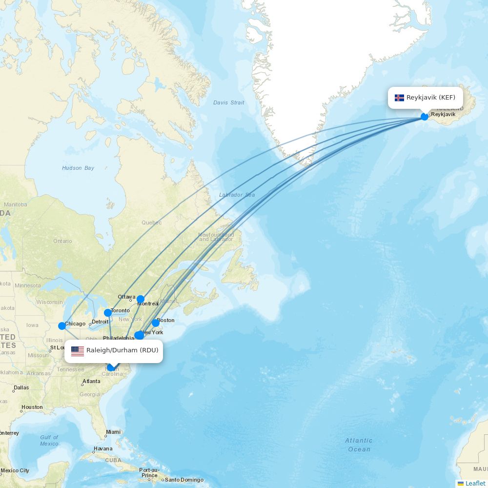 Icelandair airline routes (FI) 2026, map - Flight Routes