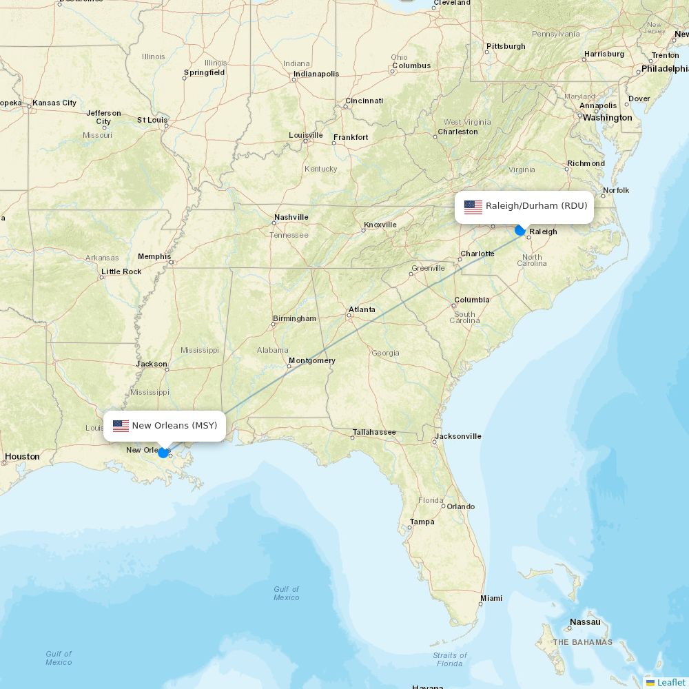 Breeze Airways airline routes (MX) 2025, map - Flight Routes
