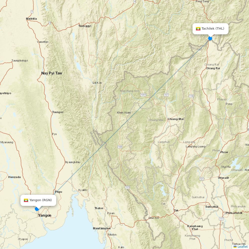 Myanmar Airways International airline routes (8M) 2026, map - Flight Routes