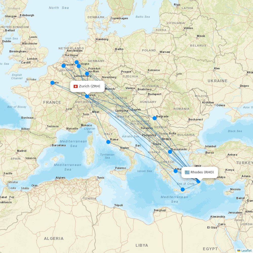 Edelweiss Air airline routes (WK) 2025, map - Flight Routes