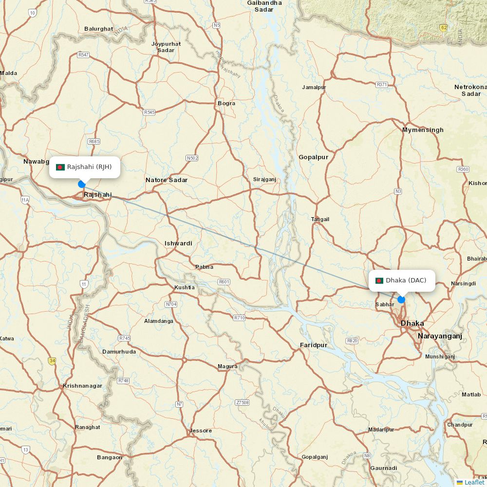 Biman Bangladesh Airlines routes (BG) 2025, map - Flight Routes