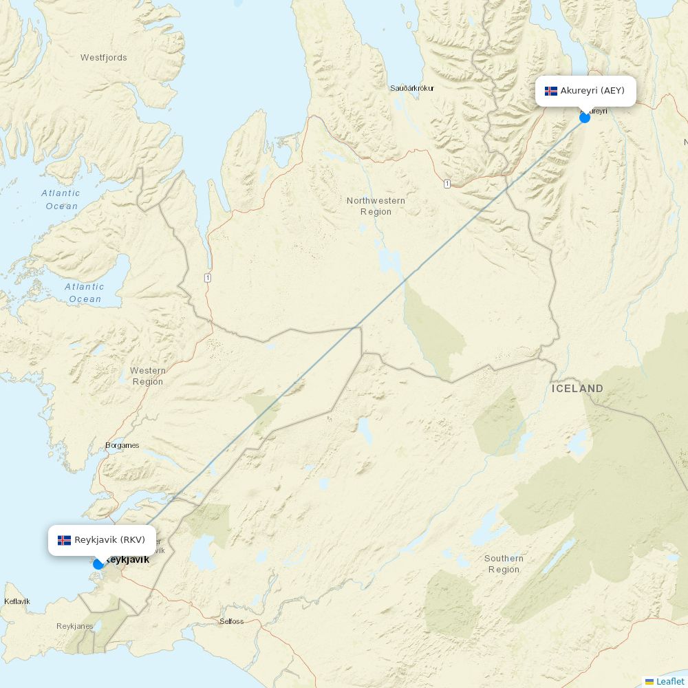 Icelandair airline routes (FI) 2025, map - Flight Routes