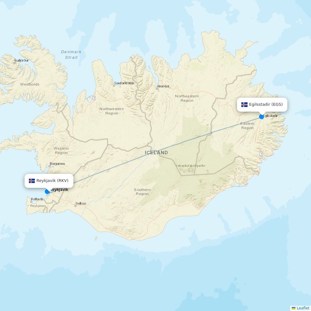 Icelandair airline routes (FI) 2025, map - Flight Routes