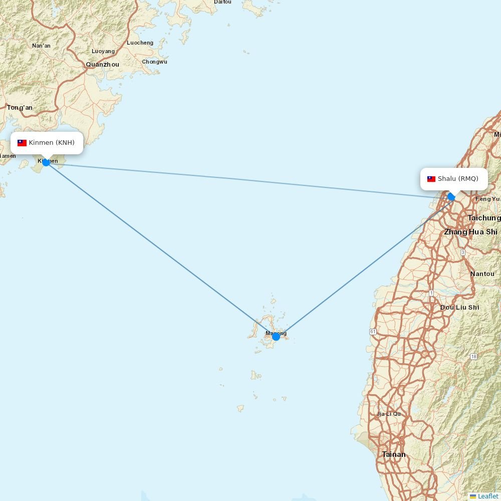 Mandarin Airlines routes (AE) 2025, map - Flight Routes