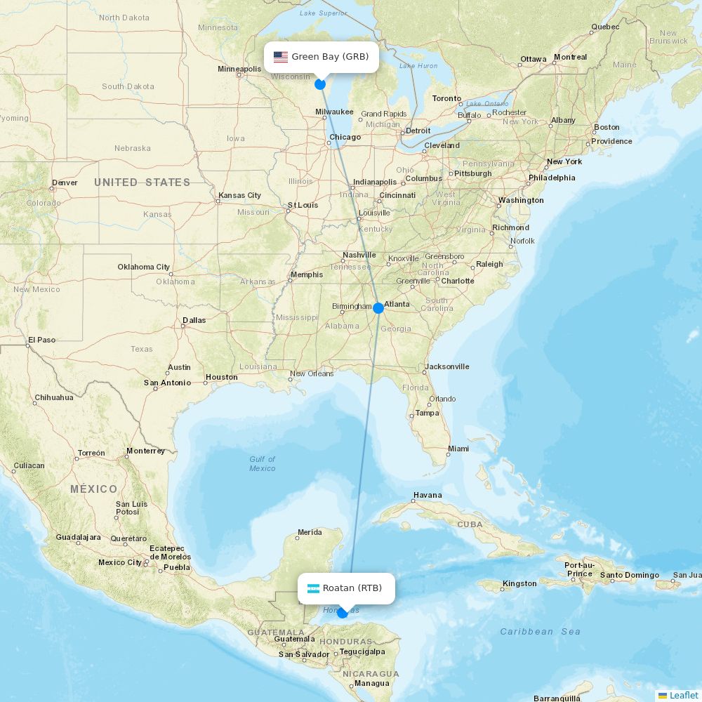 Flights from Roatan to Green Bay, RTB to GRB - Flight Routes
