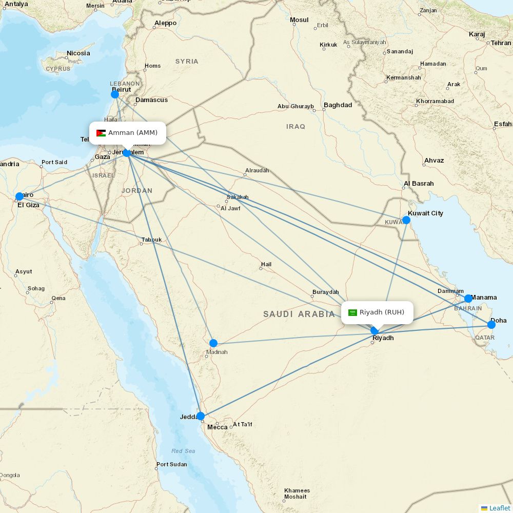 Flynas airline routes (XY) 2025, map - Flight Routes