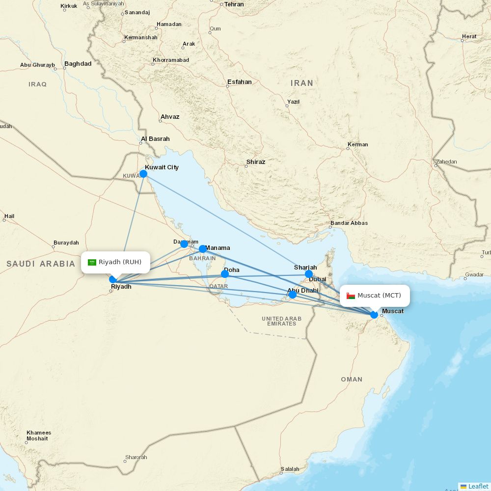 Salam Air airline routes (OV) 2025, map - Flight Routes