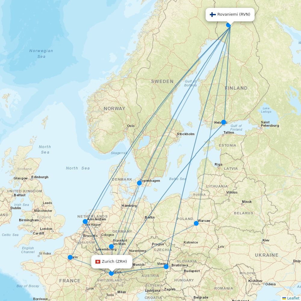 Edelweiss Air airline routes (WK) 2026, map - Flight Routes