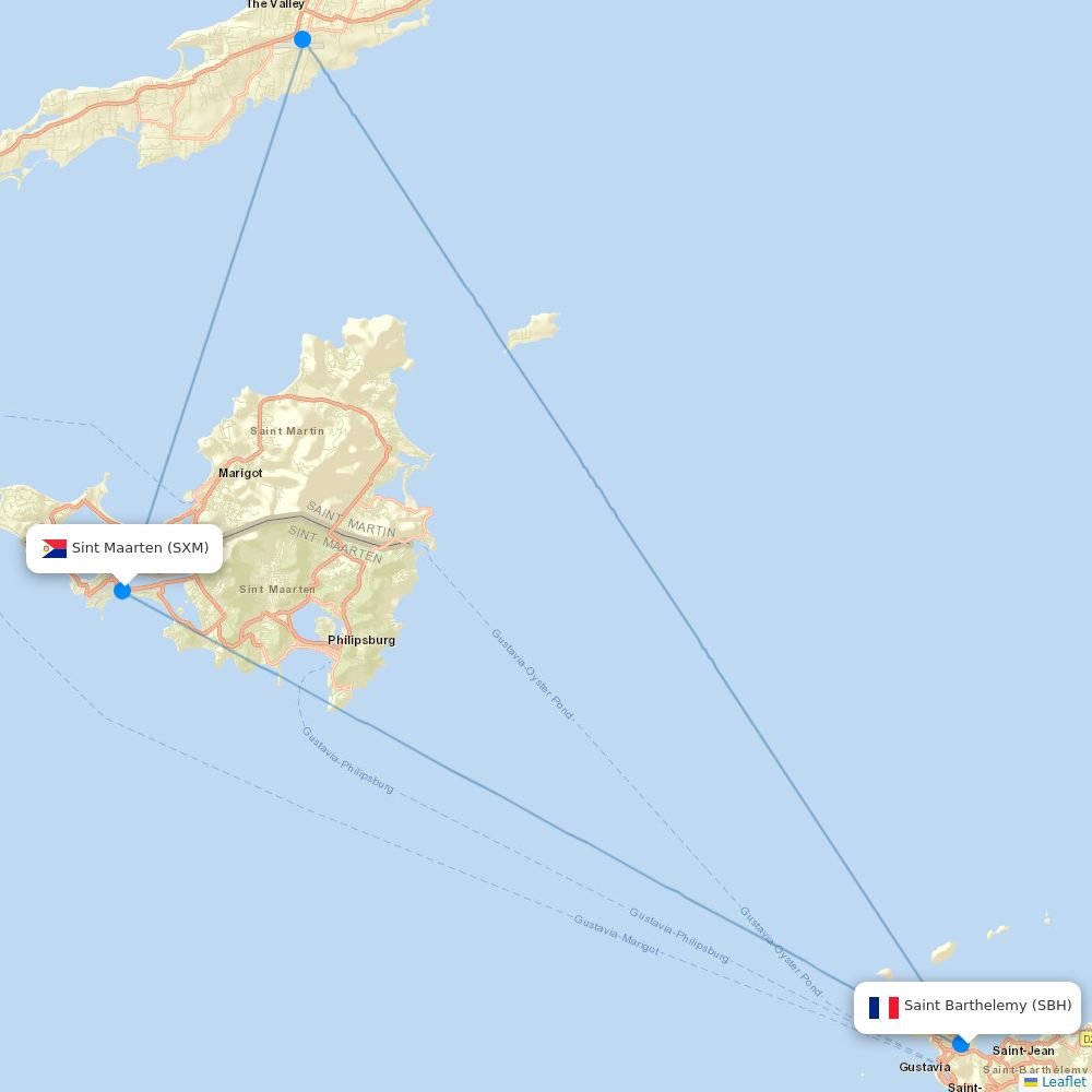 Winair airline routes (WM) 2025, map - Flight Routes