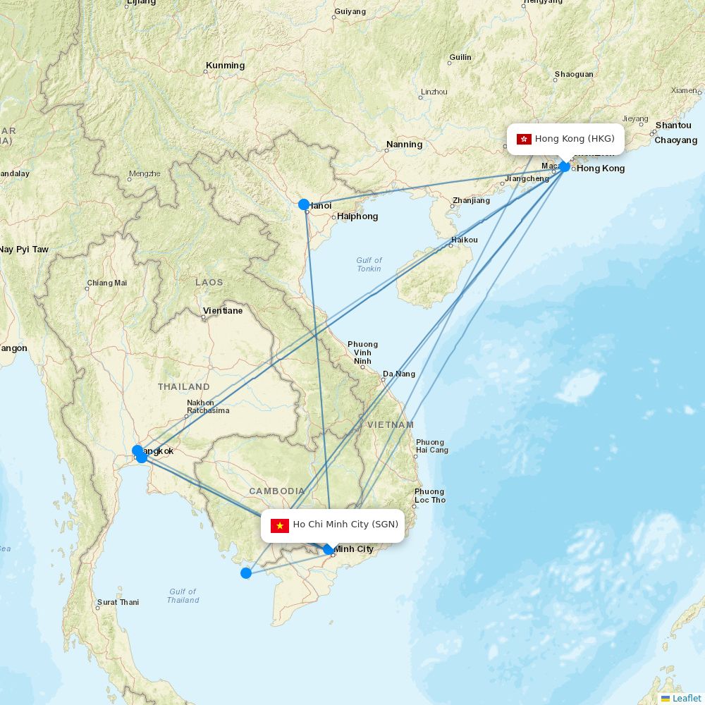 Cathay Pacific airline routes (CX) 2025, map - Flight Routes