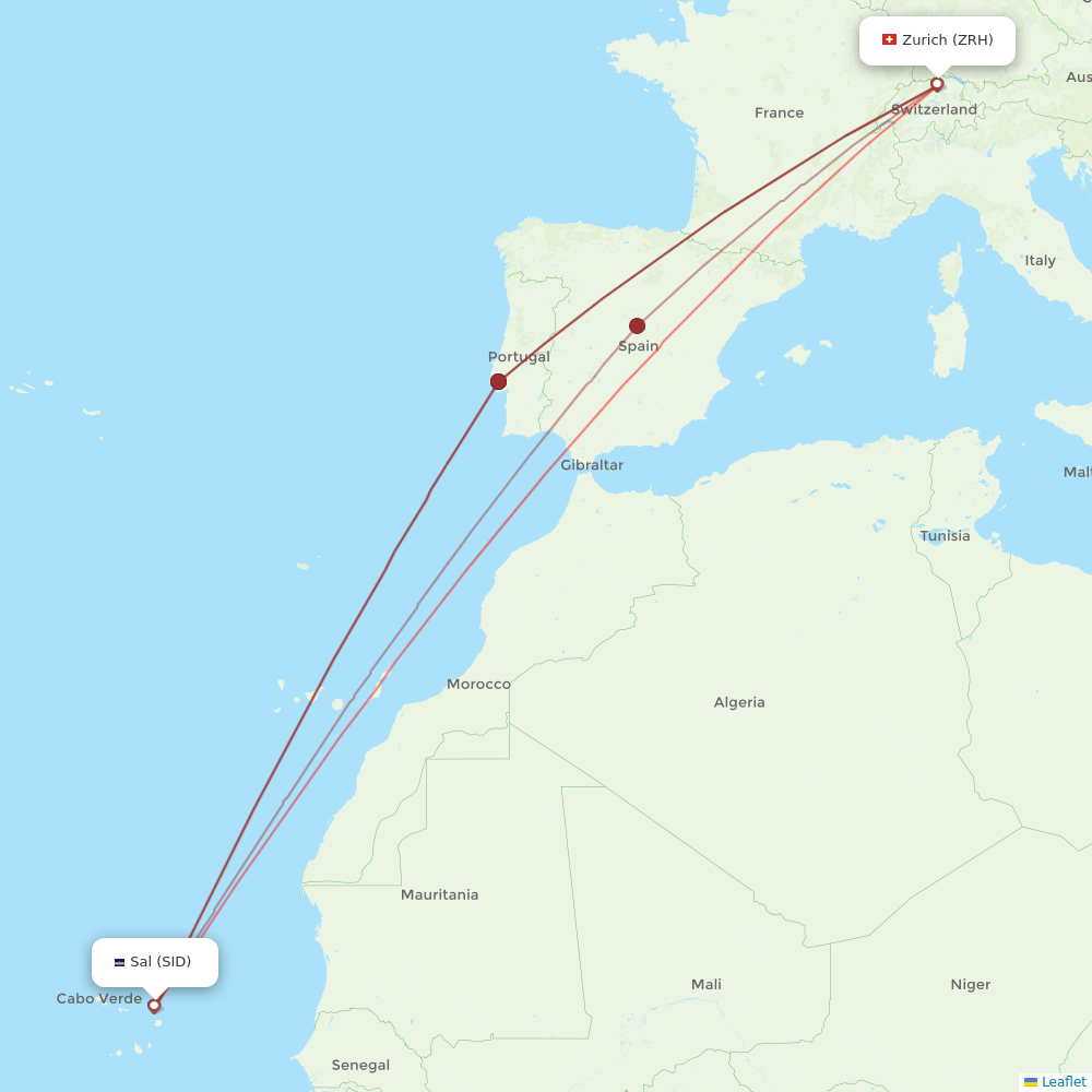 Edelweiss Air airline routes (WK) 2025, map - Flight Routes
