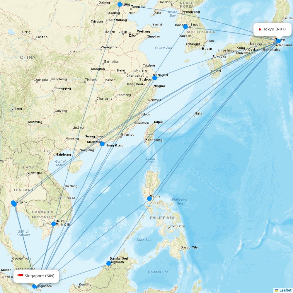 Scoot airline routes (TR) 2025, map - Flight Routes