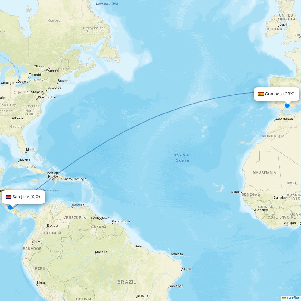 Flights from San Jose to Granada, SJO to GRX - Flight Routes
