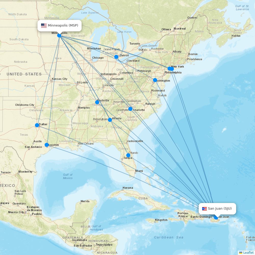 Sun Country Airlines routes (SY) 2026, map - Flight Routes