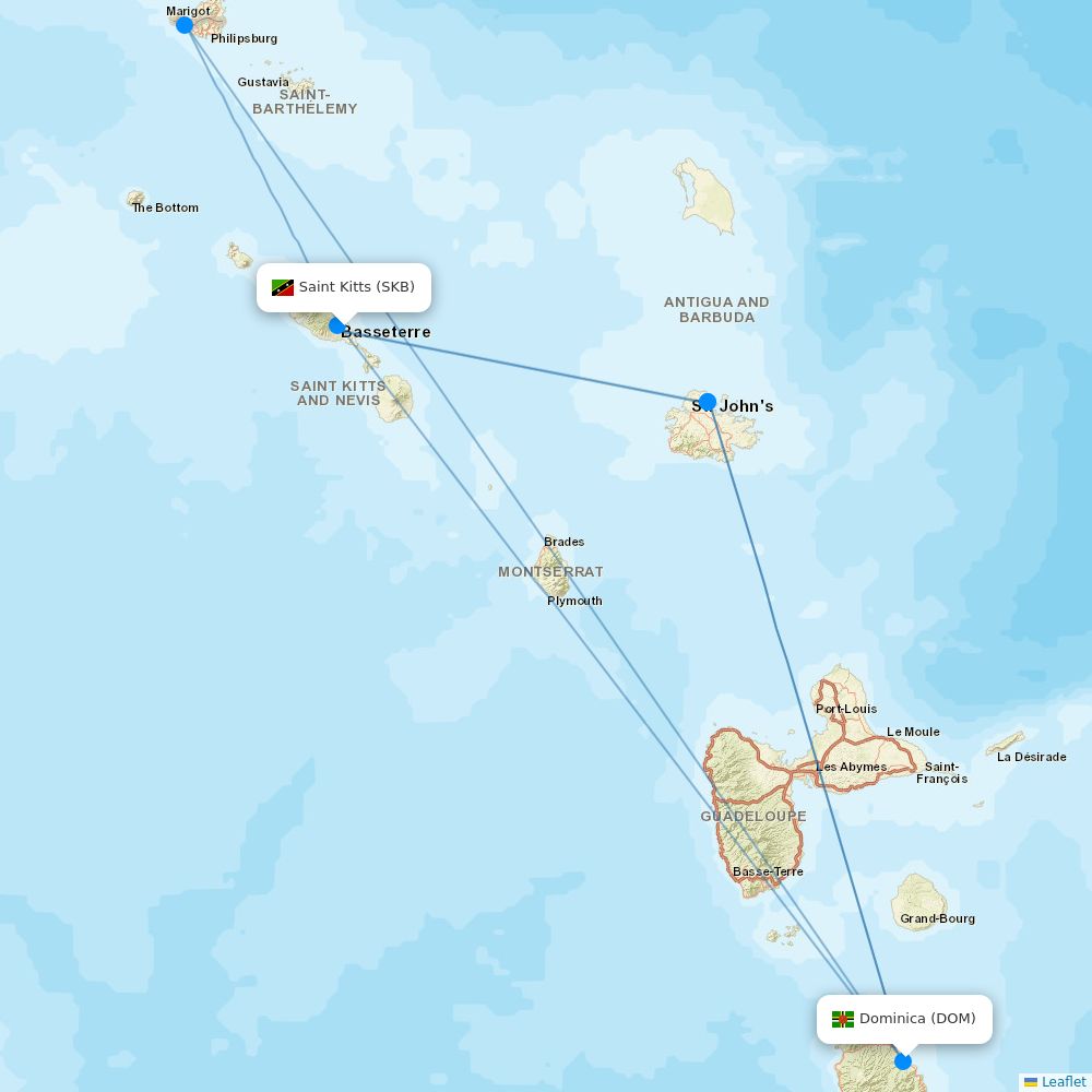 Winair airline routes (WM) 2025, map - Flight Routes
