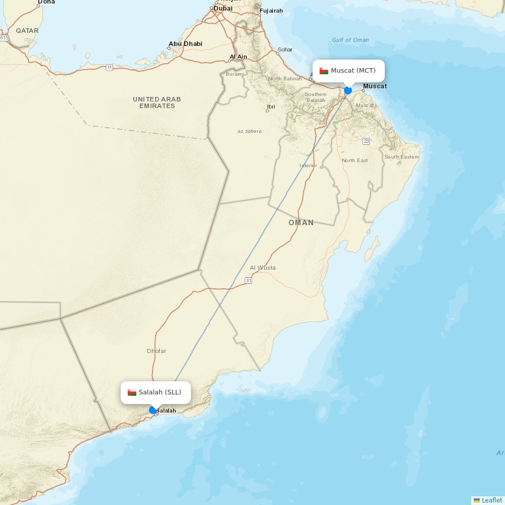 Oman Air airline routes (WY) - map - Flight Routes