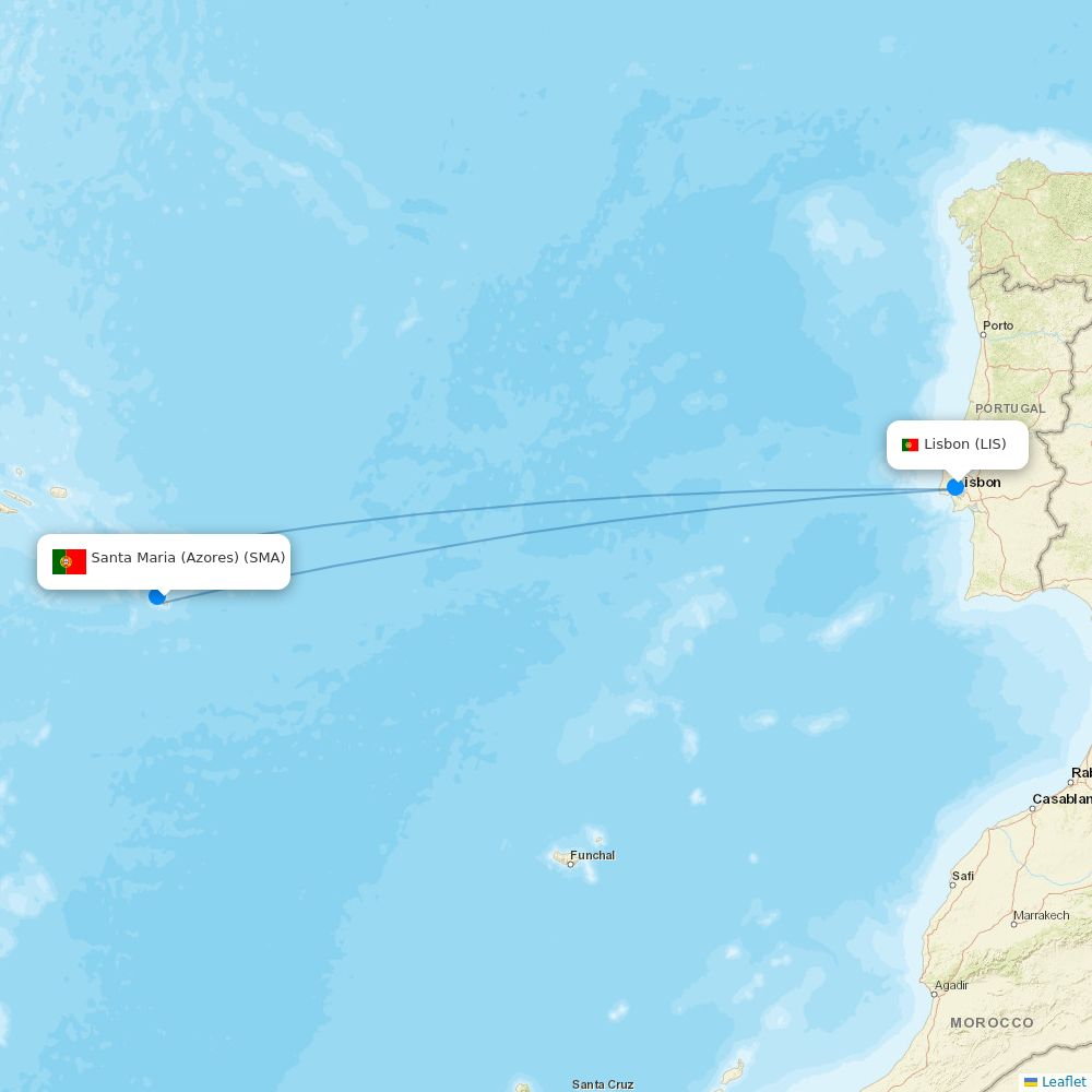 Azores Airlines routes (S4) 2026, map - Flight Routes