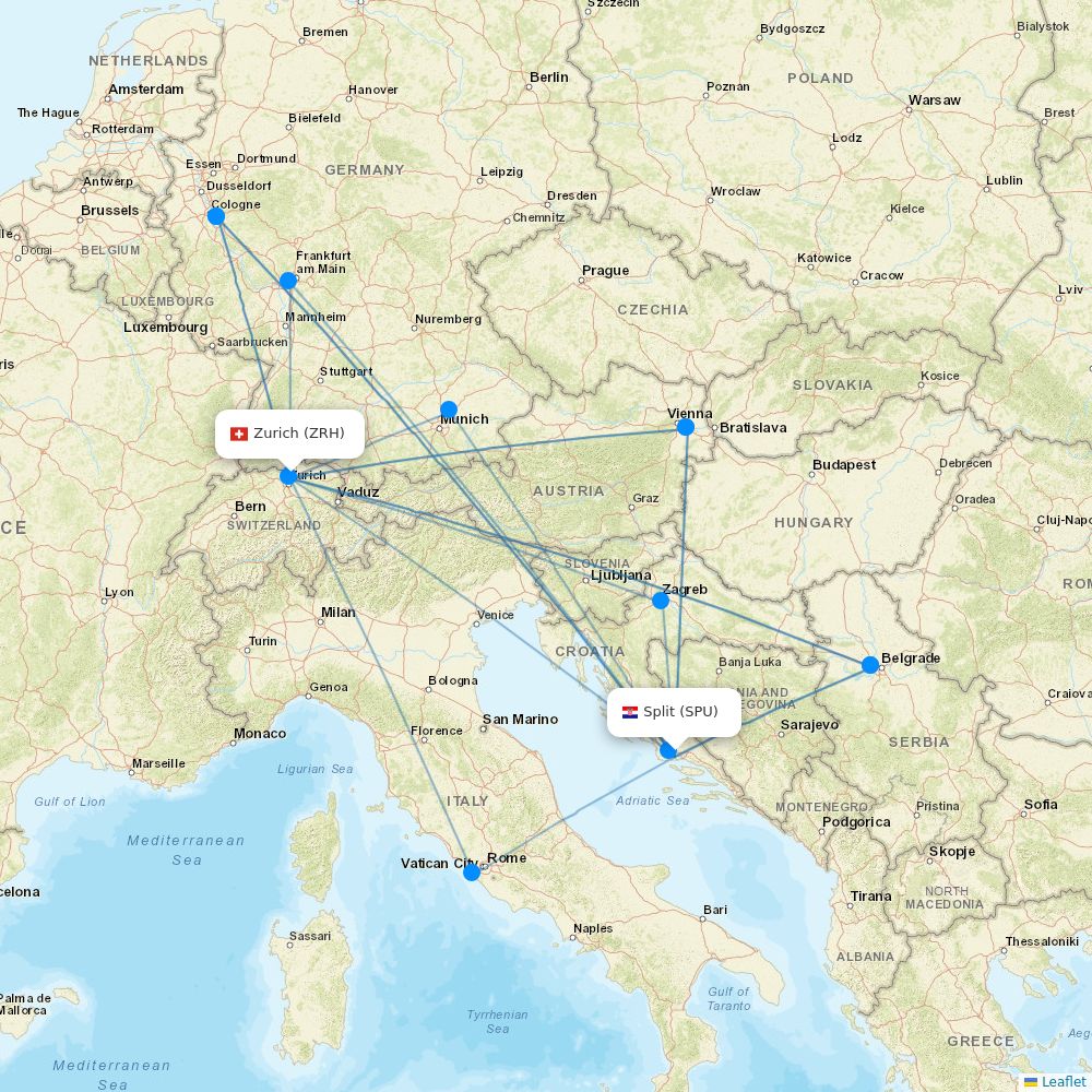 Edelweiss Air airline routes (WK) 2025, map - Flight Routes