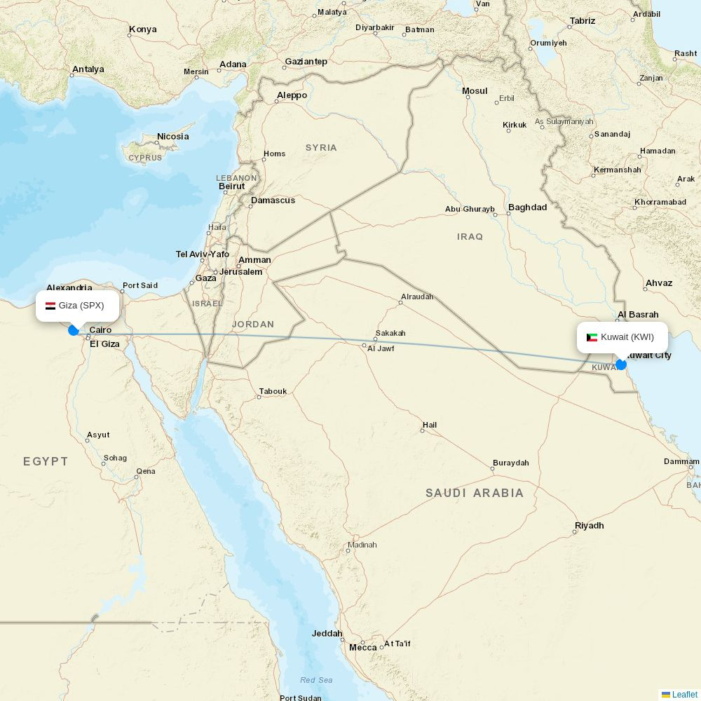 Jazeera Airways airline routes (J9) 2025, map - Flight Routes
