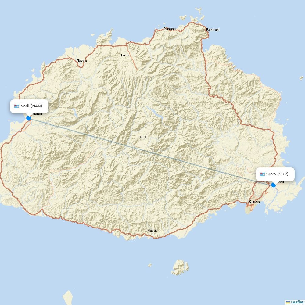 Fiji Airways airline routes (FJ) 2025, map - Flight Routes