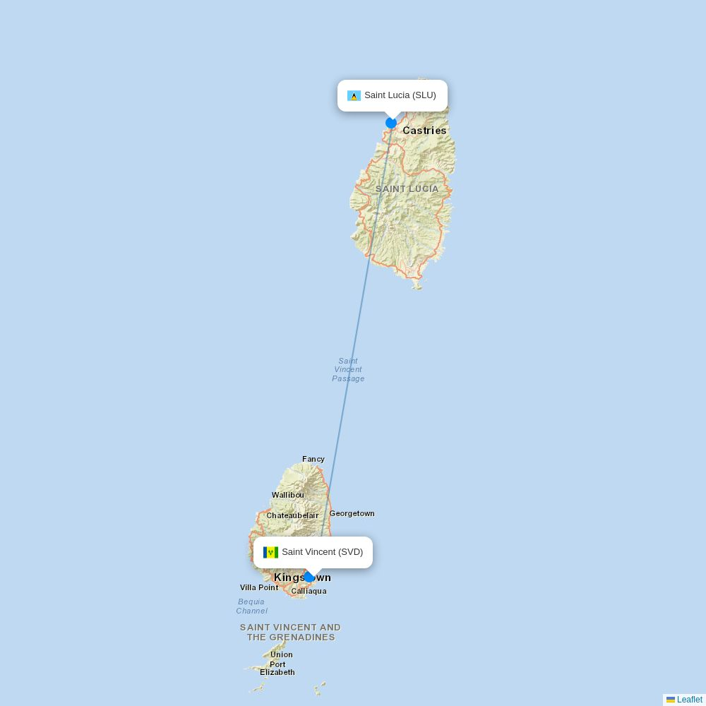 Winair airline routes (WM) 2025, map - Flight Routes