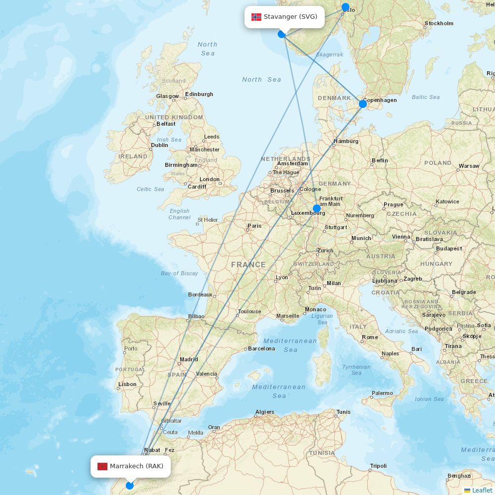 Flights from Stavanger to Marrakech, SVG to RAK - Flight Routes