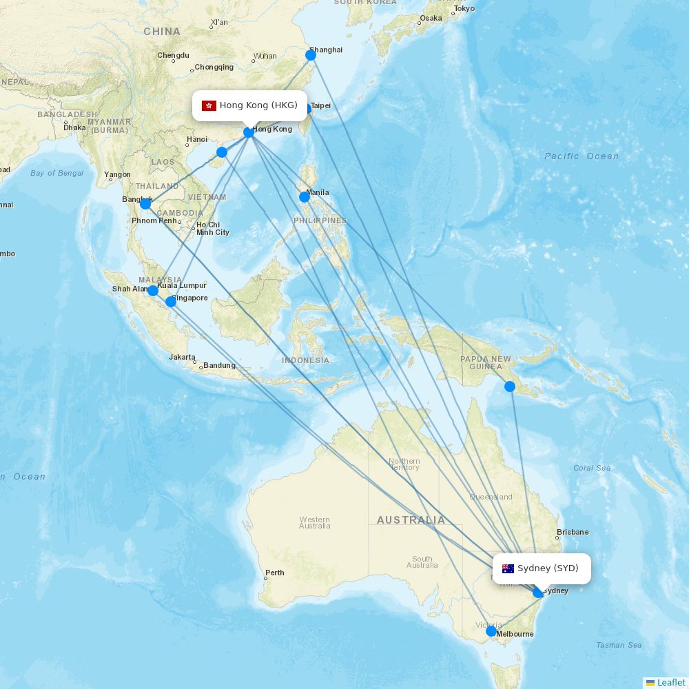 Cathay Pacific airline routes (CX) 2026, map - Flight Routes