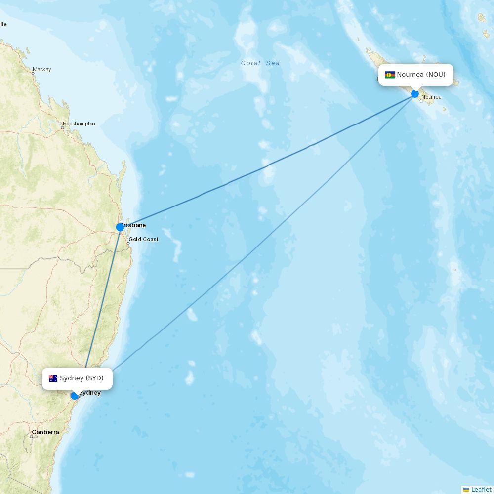 Aircalin airline routes (SB) 2026, map - Flight Routes