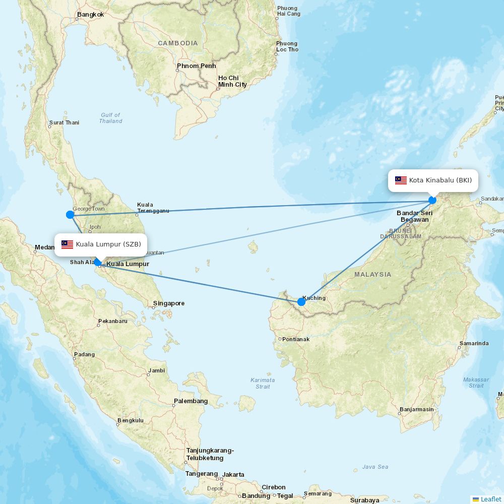 Batik Air Malaysia airline routes (OD) 2025, map - Flight Routes