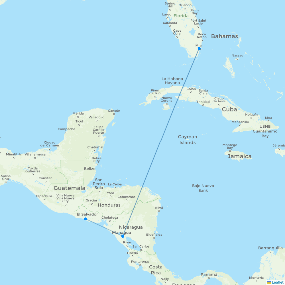 TACA airline routes (TA) 2025, map - Flight Routes