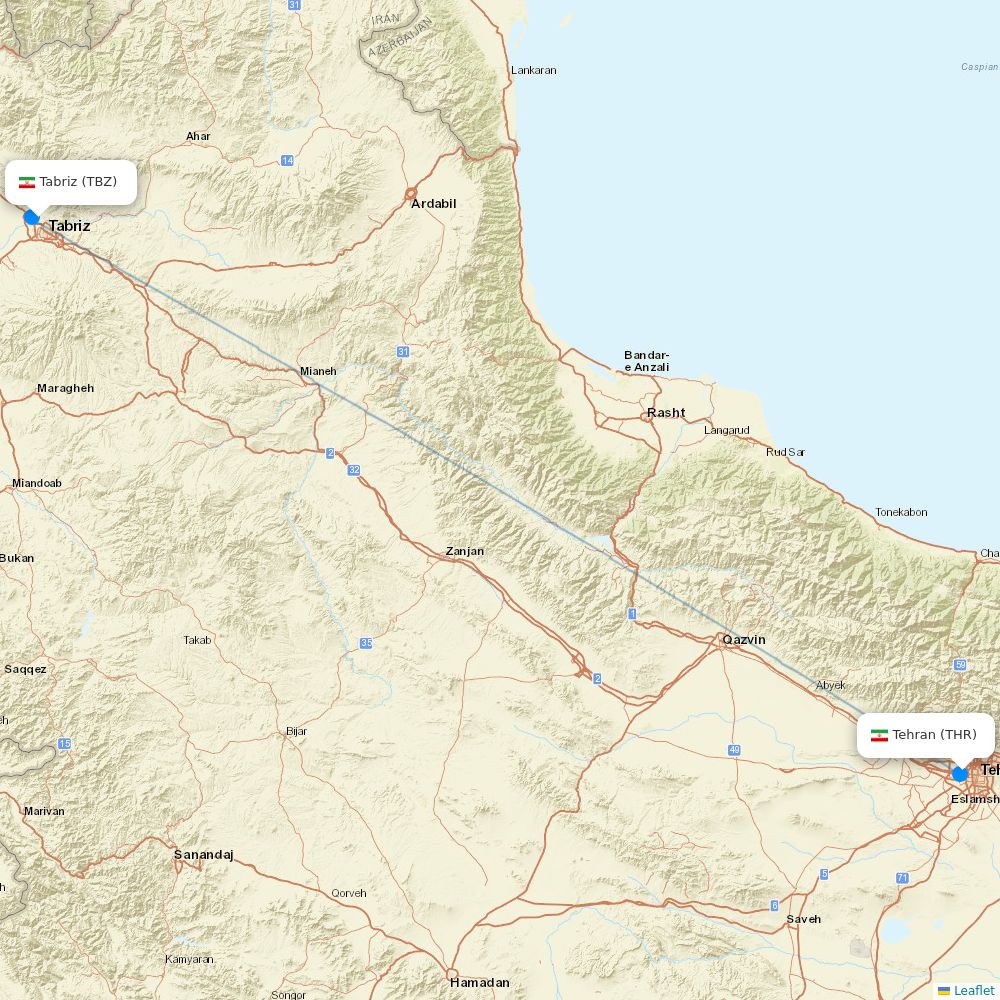 Iran Air airline routes (IR) 2026, map - Flight Routes