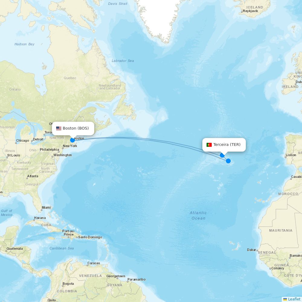 Azores Airlines routes (S4) 2026, map - Flight Routes