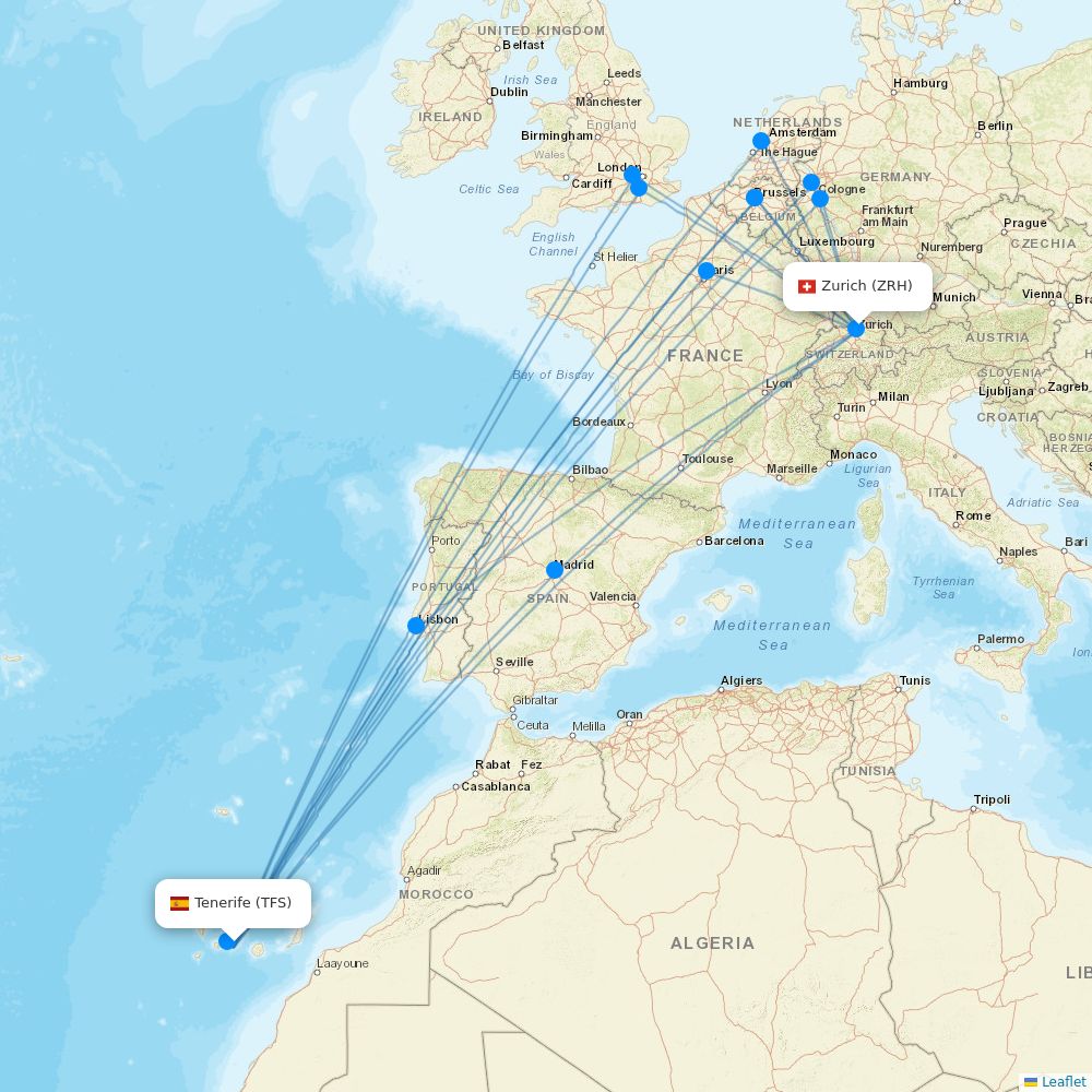 Edelweiss Air airline routes (WK) 2026, map - Flight Routes