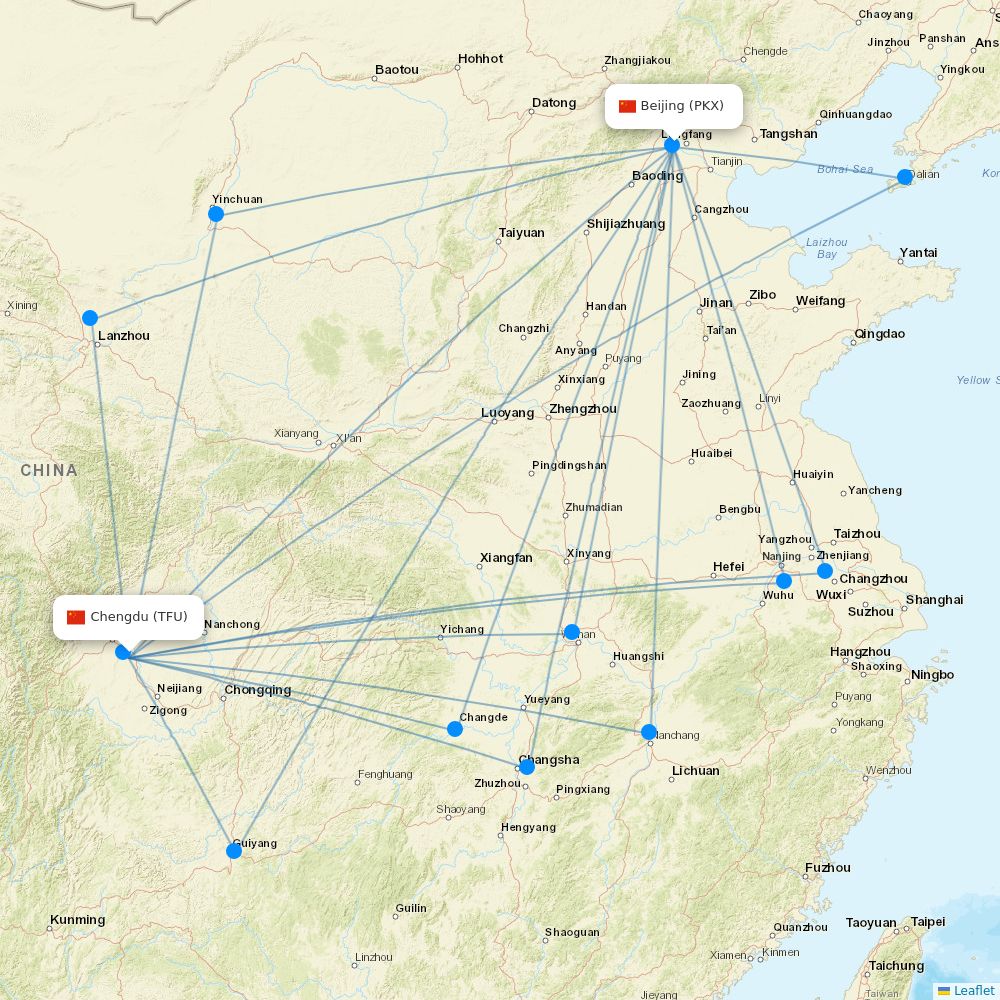 Beijing Capital Airlines routes 2025 – map with flights - Flight Routes