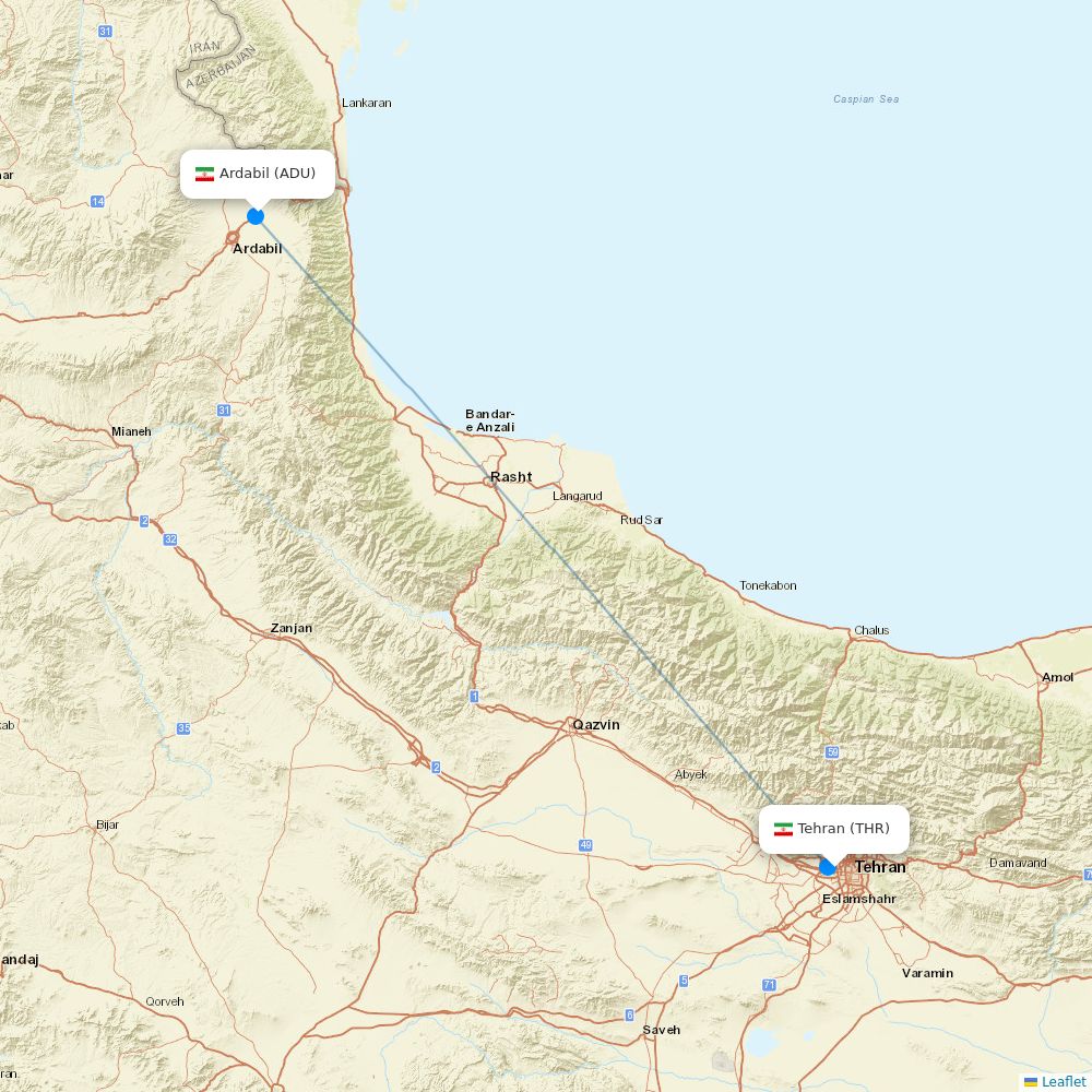 Iran Air airline routes (IR) - map - Flight Routes