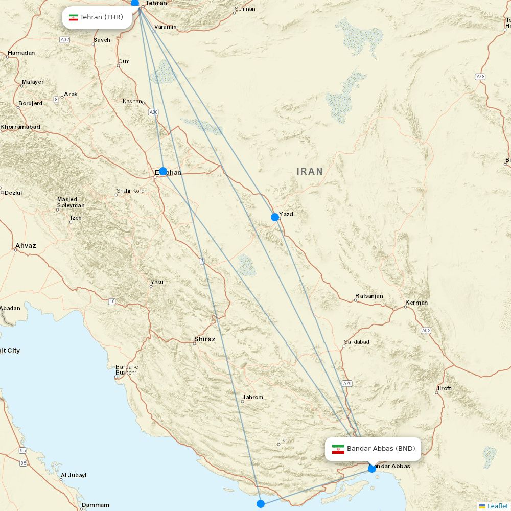 Iran Air airline routes (IR) 2026, map - Flight Routes