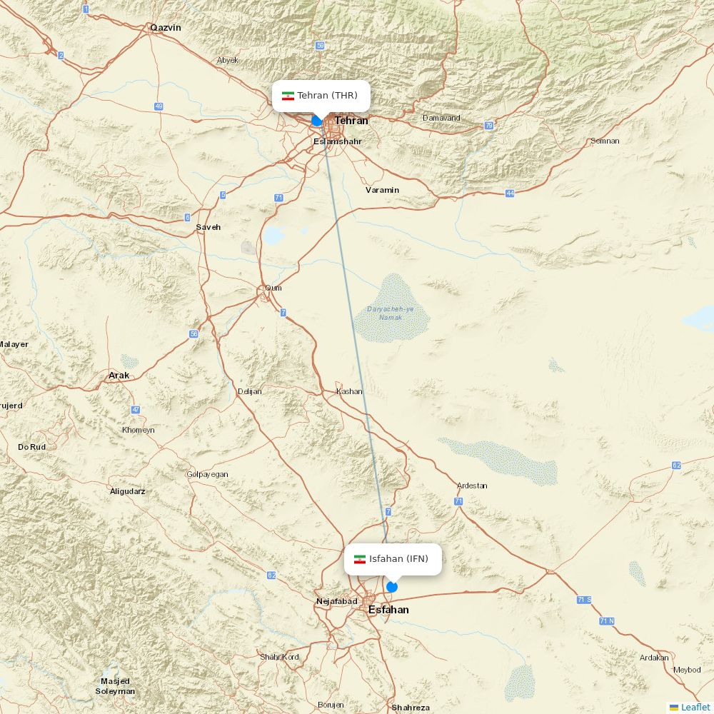 Iran Air airline routes (IR) - map - Flight Routes