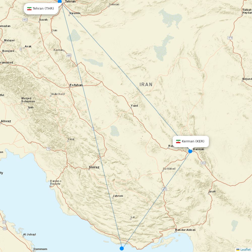 Iran Air airline routes (IR) - map - Flight Routes