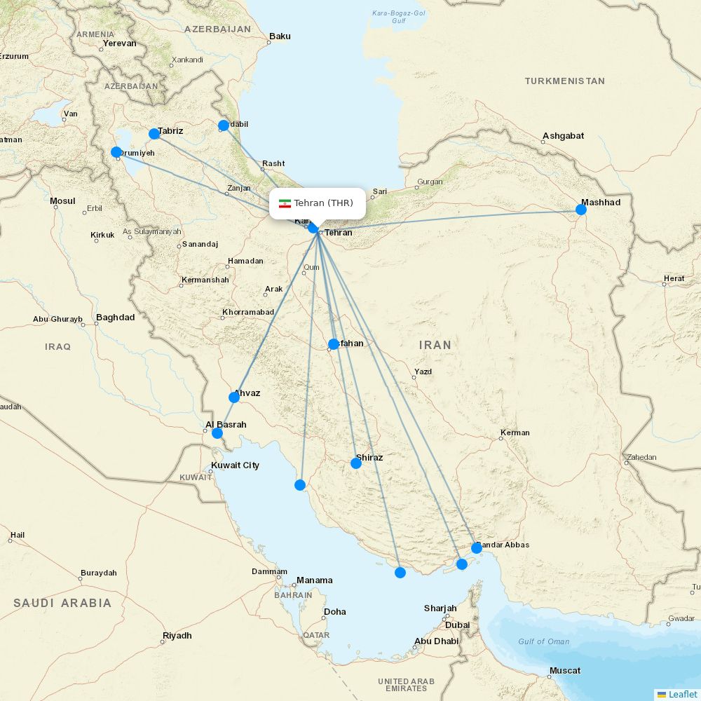 Iran Air airline routes (IR) - map - Flight Routes