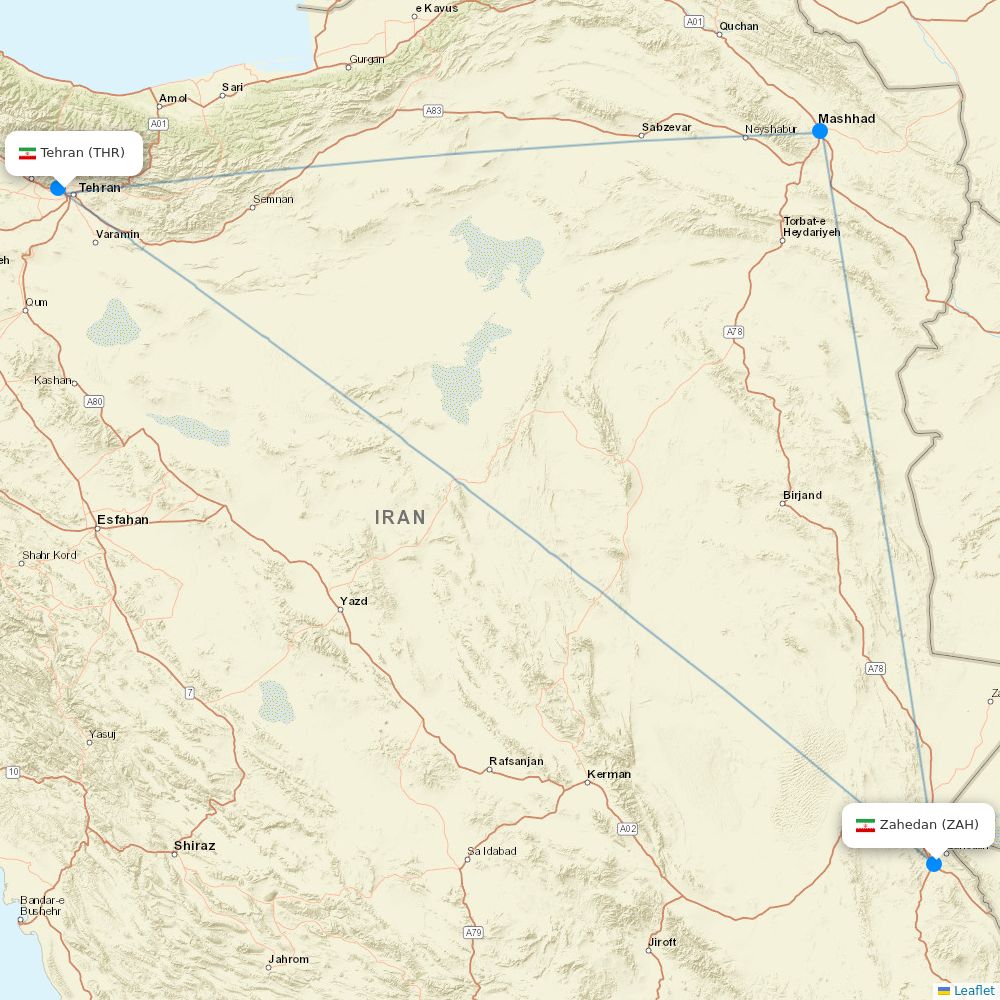 Iran Air airline routes (IR) 2025, map - Flight Routes