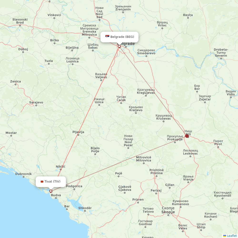Air Serbia airline routes (JU) 2026, map - Flight Routes