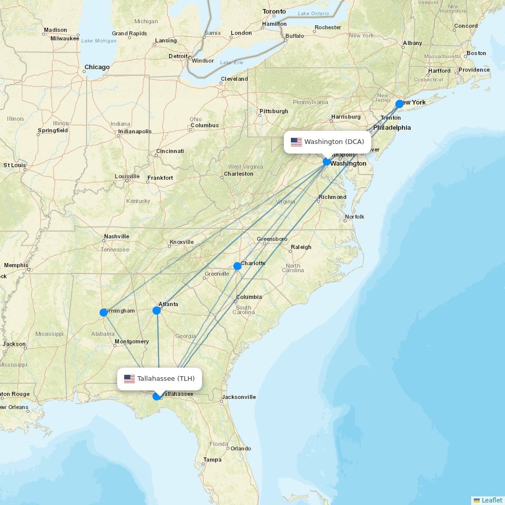 Flights from Tallahassee to Washington, TLH to DCA - Flight Routes