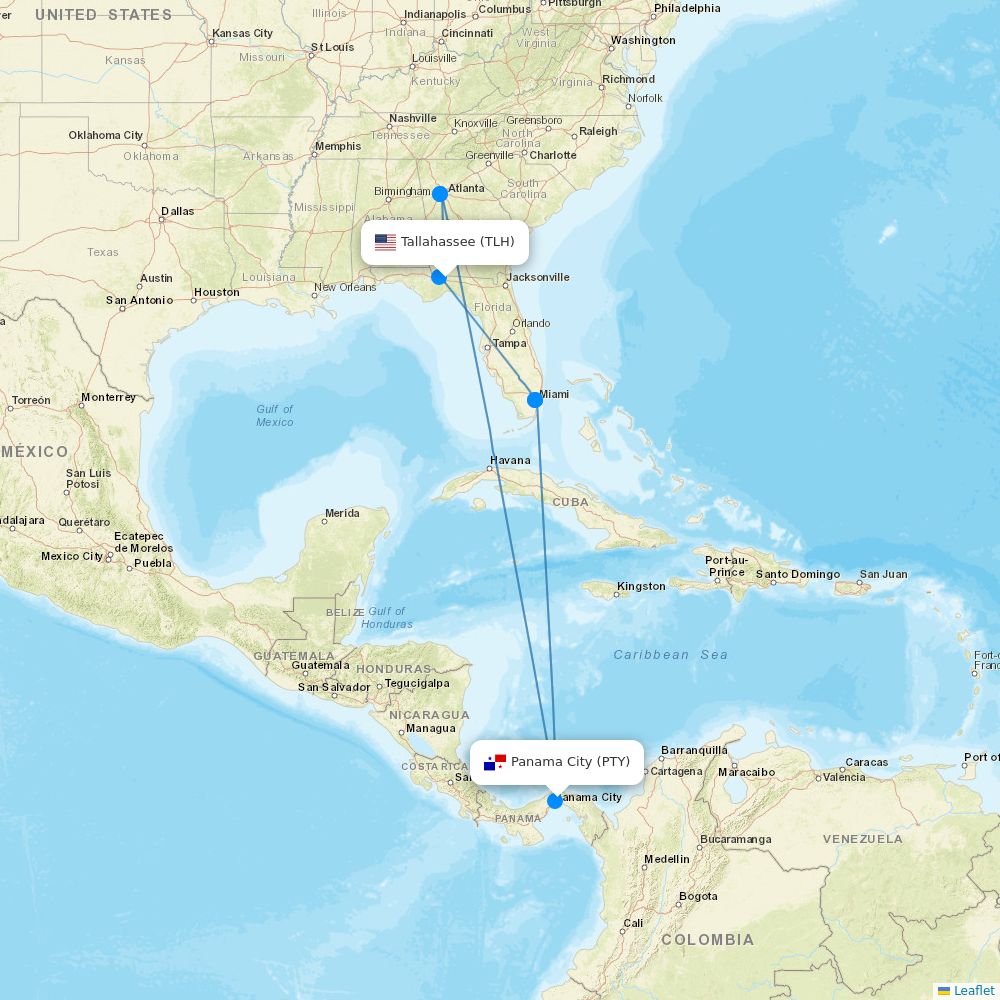 Flights from Tallahassee to Panama City, TLH to PTY - Flight Routes