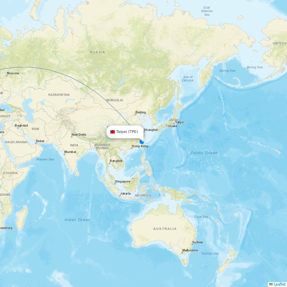 EVA Air airline routes (BR) 2025, map - Flight Routes